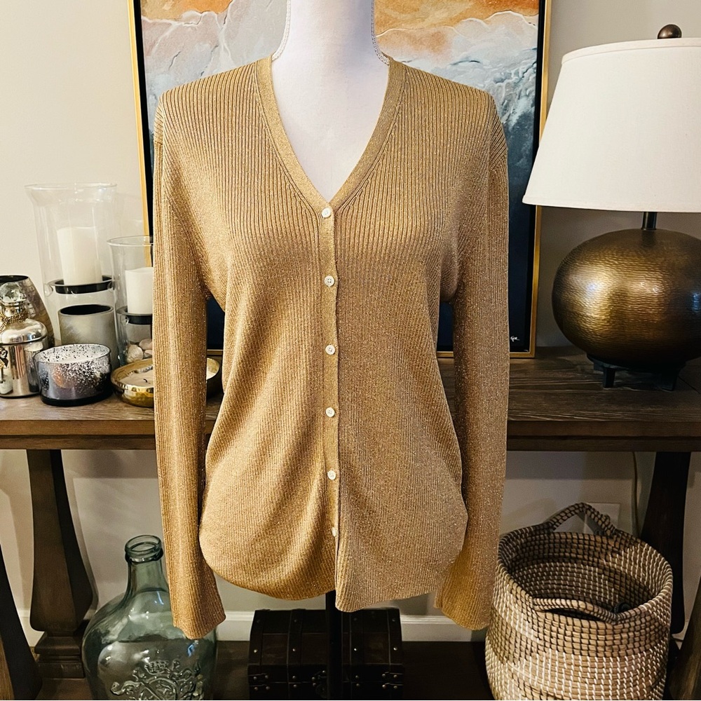 Lauren Ralph Lauren Metallic Gold Cardigan Sweater Si… - Gem